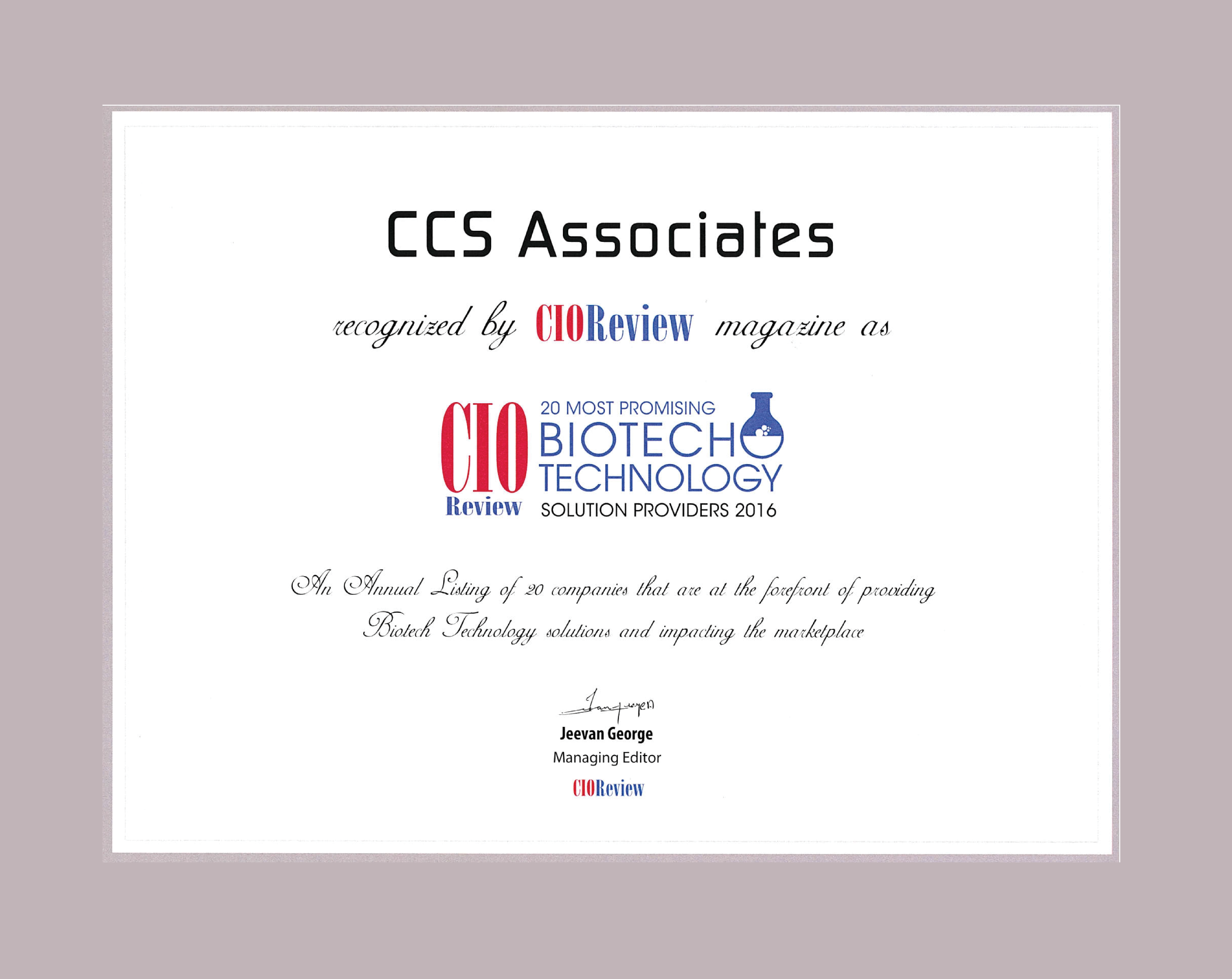 CIO Review Certificate – CCS Associates, Inc.